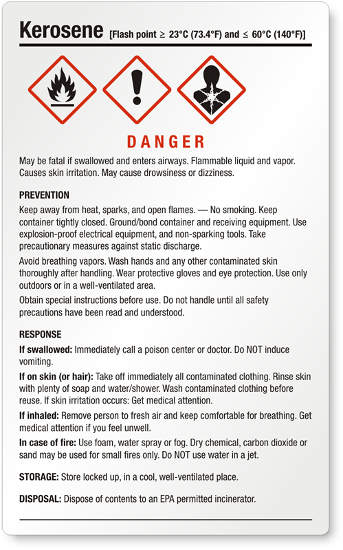 Large GHS Kerosene Label, SKU: GHS-011-A