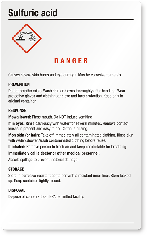 Large GHS Sulfuric Acid Label, SKU: GHS-023-A