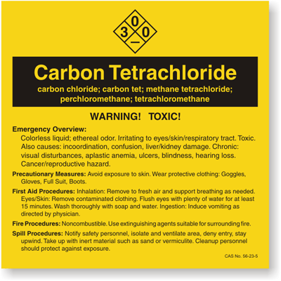 Right-to-Know Chemical Carbon Tetrachloride Label, SKU: LB-1584-036