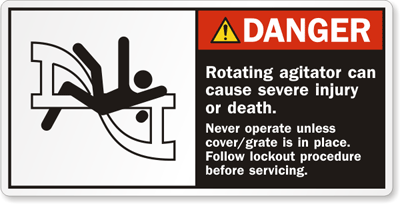 Danger Rotating Agitator Can Cause Injury or Death Label, SKU: LB-0227
