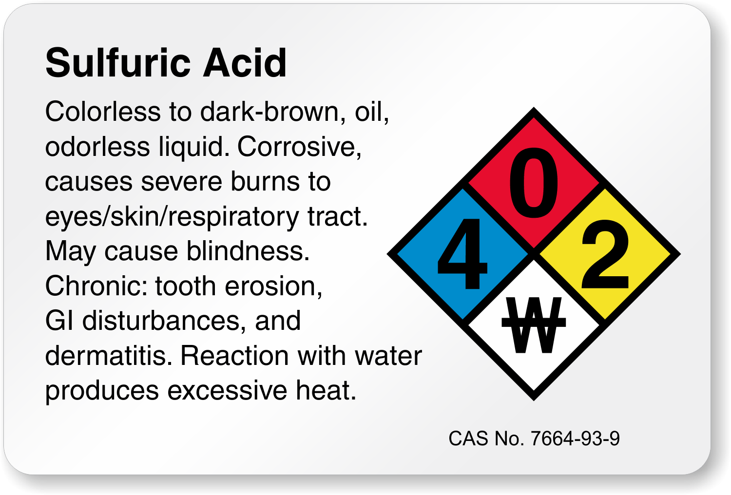 Horizontal NFPA Sulfuric Acid Label, SKU: LB-1592-120